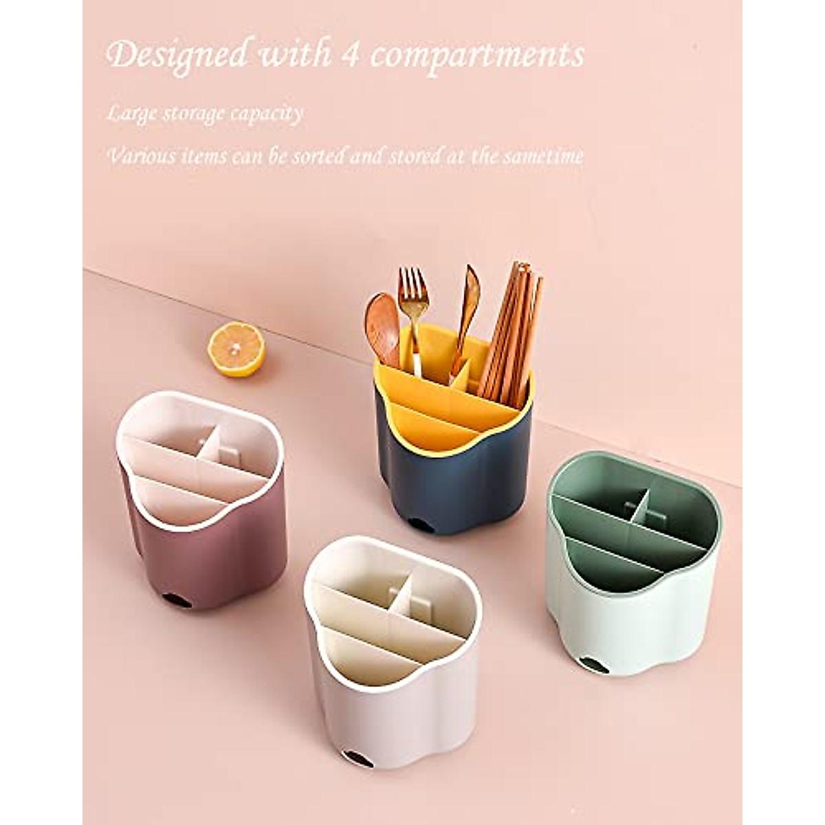 Synoigge Bathroom Shelf Organizer Wall Mounted Kitchen Utensil Holder Floating Shelves Self Adhesive Makeup Brush Holder Plastic Storage Organizer Bins for Kitchen, Bathroom, Countertop (Blue)