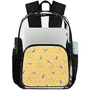 Heavy Duty Clear Backpack Stadium Approved, Honey Bees Bumblebees PVC Transparent Backpack See Through Large Bookbag for Work School Travel College