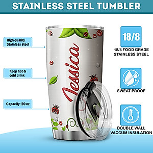 ZOXIX Personalized Name Tumbler Cute Insect Animal Coffee Cup With Lid 20oz Stainless Steel Travel Mug Birthday Present For Women Who Love Animals Gift Ideas