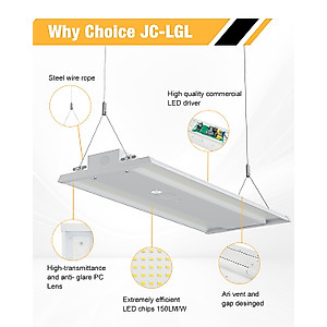 JC-LGL 210W LED Linear High Bay Light with PIR Sensor，LED High Bay Shop Lights Fixture, Compatible with Industrial 120-277V, LED Linear High Bay Light for Shop Garage Warehouse