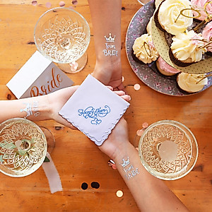 Embroidered Wedding Handkerchiefs Happy Tears Wedding Handkerchiefs with Scallop Lace Edges for Wedding Day Bride (6 Pieces) White, Blue