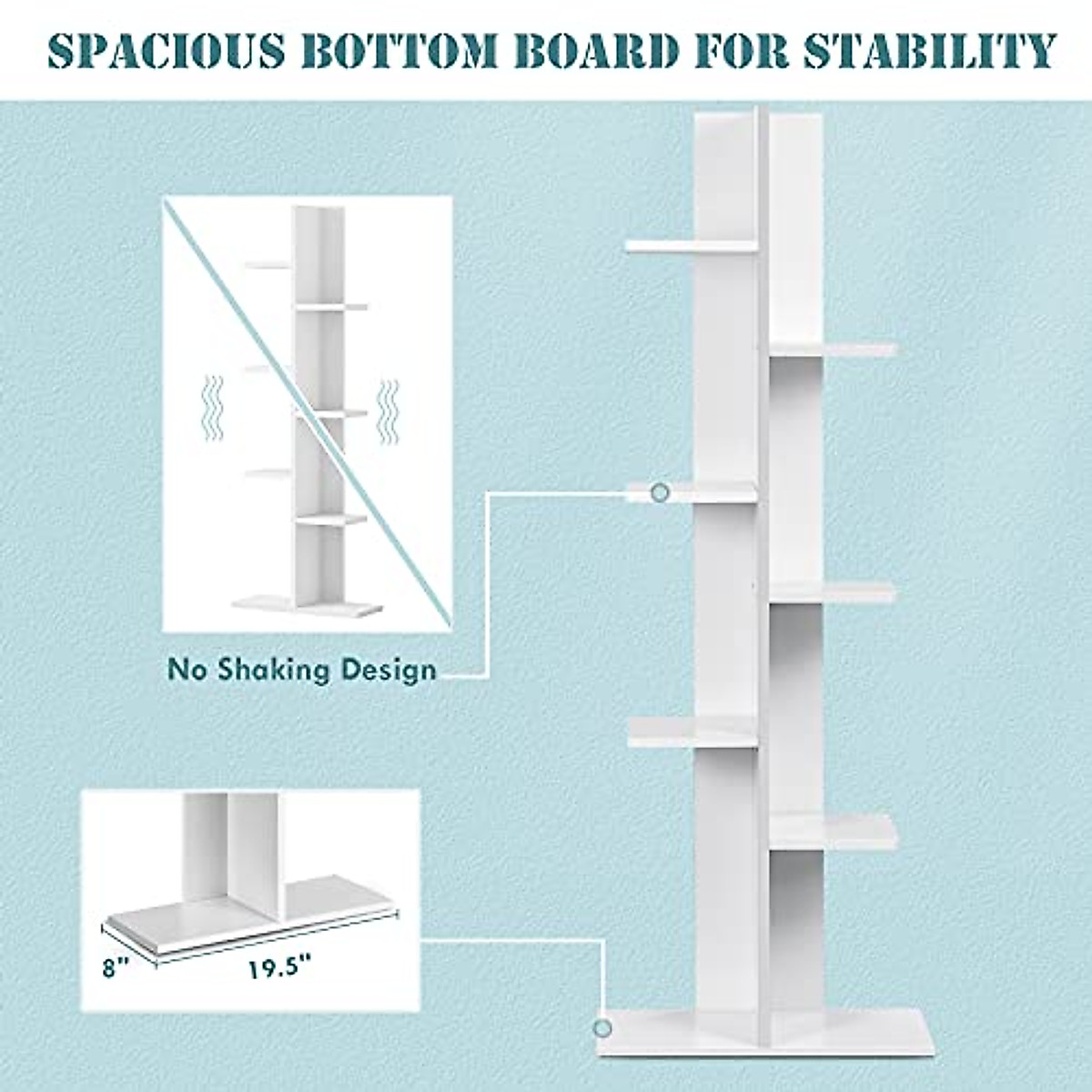 Giantex 7-Tier Bookshelf, Multipurpose Storage Shelf Space-Saving Bookcase Wood Display Shelf Stand for Books Photos Artwork, Pot Plant, Storage Holder Rack w/ 8 Open Well-Arranged Shelves, White