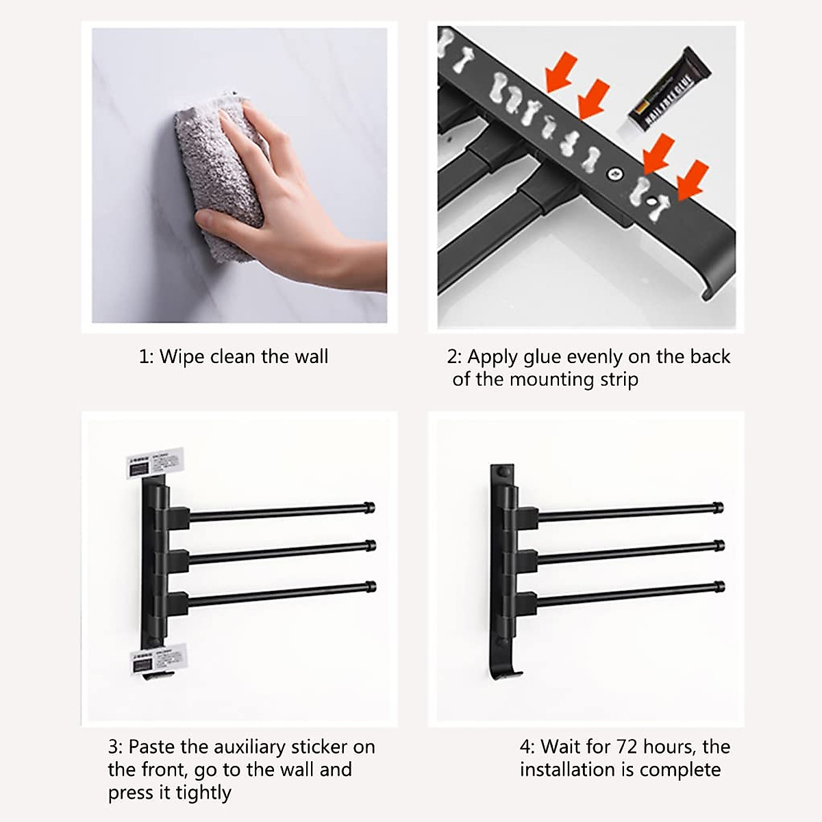 Rotating Towel Bar Hand Towel Holder Wall Mounted Storage Shelf Towel Ladder Hanger for Bathroom Kitchen Waterproof Towel Bar Holder Rack Adhesive Bathroom Replacement Bath Shelf Small Wall