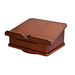 Wooden Book Stand for Cookbook Textbook and Tablet, Adjustable Angles, Spacious Storage Case, Carousel Base (Dark Cherry)