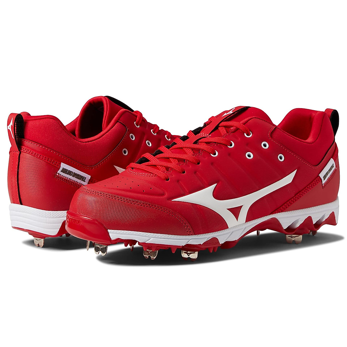 Mizuno Men's 9-Spike Ambition 2 Baseball Shoe, Red-White, 11.5