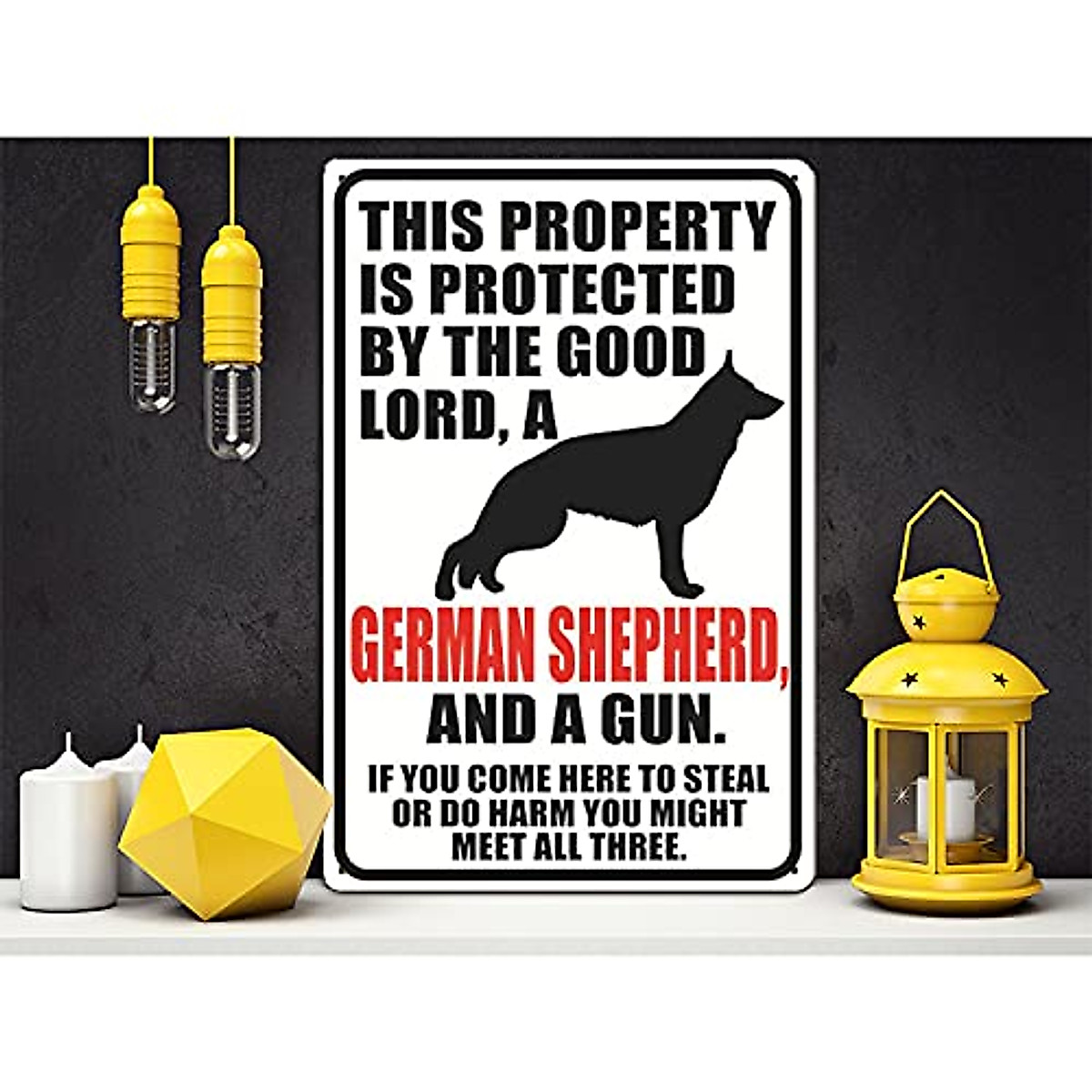 FENGYIN ART, German Shepherd Warning Signs, Beware of German Shepherd Sign, beware dog sign,PreDrilled Holes for Easy Mounting TP200104, 8x12 In