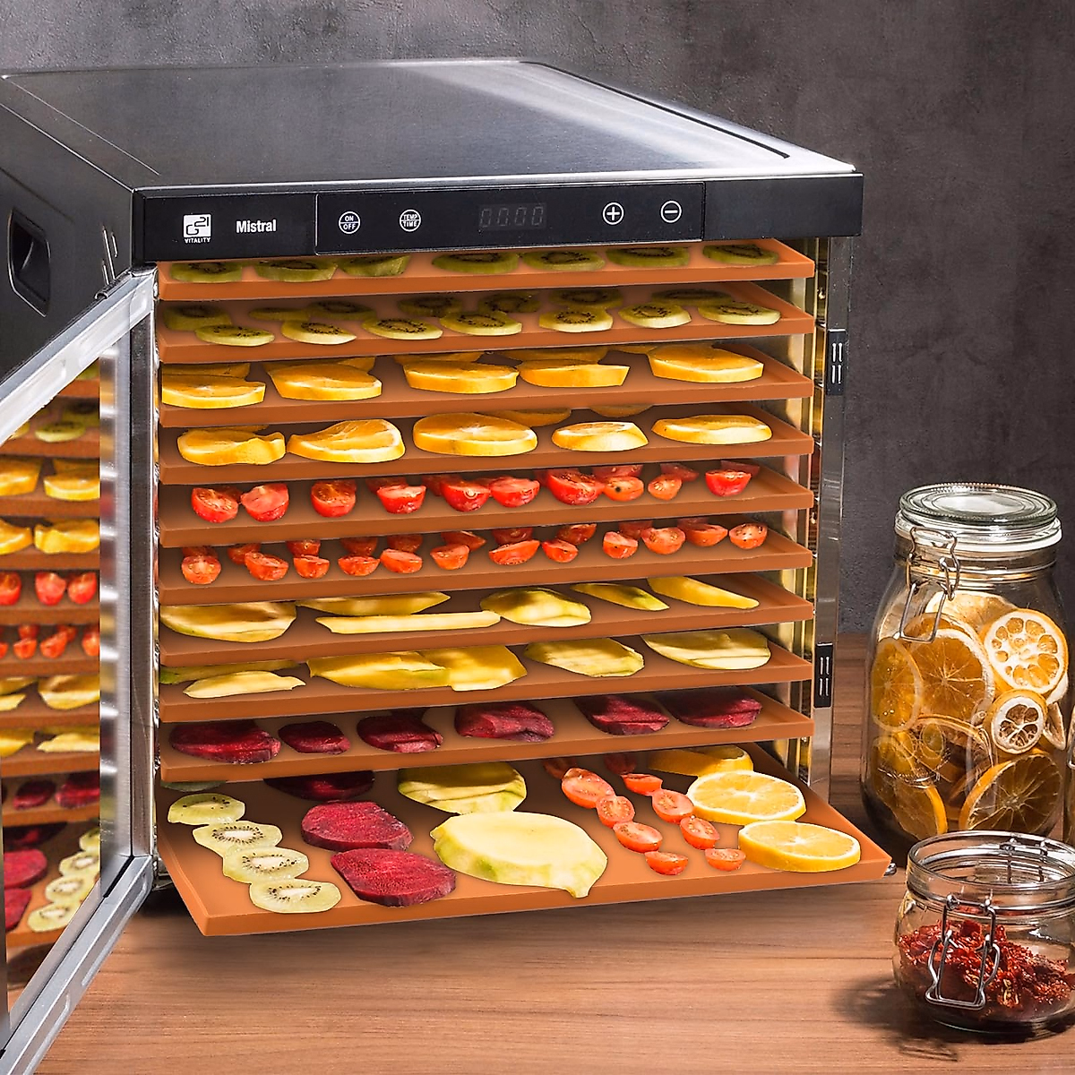 6 Pack Silicone Dehydrator Trays for Making Fruit Leather Compatible with Cosori CP267-FD, Non Stick Dehydrator Trays with Raised Edge Reusable Silicone Mats for Dehydrating Veggis Liquids Crackers