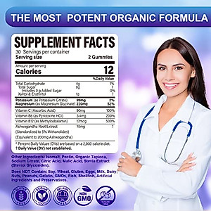 Potassium Magnesium Gummies, Sugar-Free Potassium Citrate 99mg Supplements with Magnesium Glycinate, Ashwagandha, B6 & B12 for Leg & Muscle Relaxation, Mood, Energy, Heart Health, Grape Flavor 120 Cts