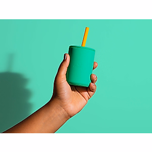 Avanchy Silicone Training Sippy Cup with Straw Lid – Tiny Cup for Babies 6+ Months to Toddlers 1 Year Old – 5 oz Infant Water Cup for Baby Led Weaning, Black + 5 Reusable Straws