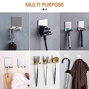 Razor Holder Shaver Hook Hanger Stand(2 Pack)Self Adhesive Stainless Steel Heavy Duty Utility Storage Hook,Shower Hook for Razor,Bathroom Kitchen Organizer for Plug Robe Towel Loofah Bathrobe Coat