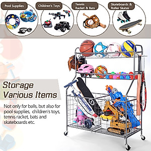 WEYIMILA Sports Equipment Organizer for Garage, Garage Sports Organizer, Toy Storage, Nerf Gun Storage, Garage Storage Rack for Outdoor, Indoor, Steel, Gray