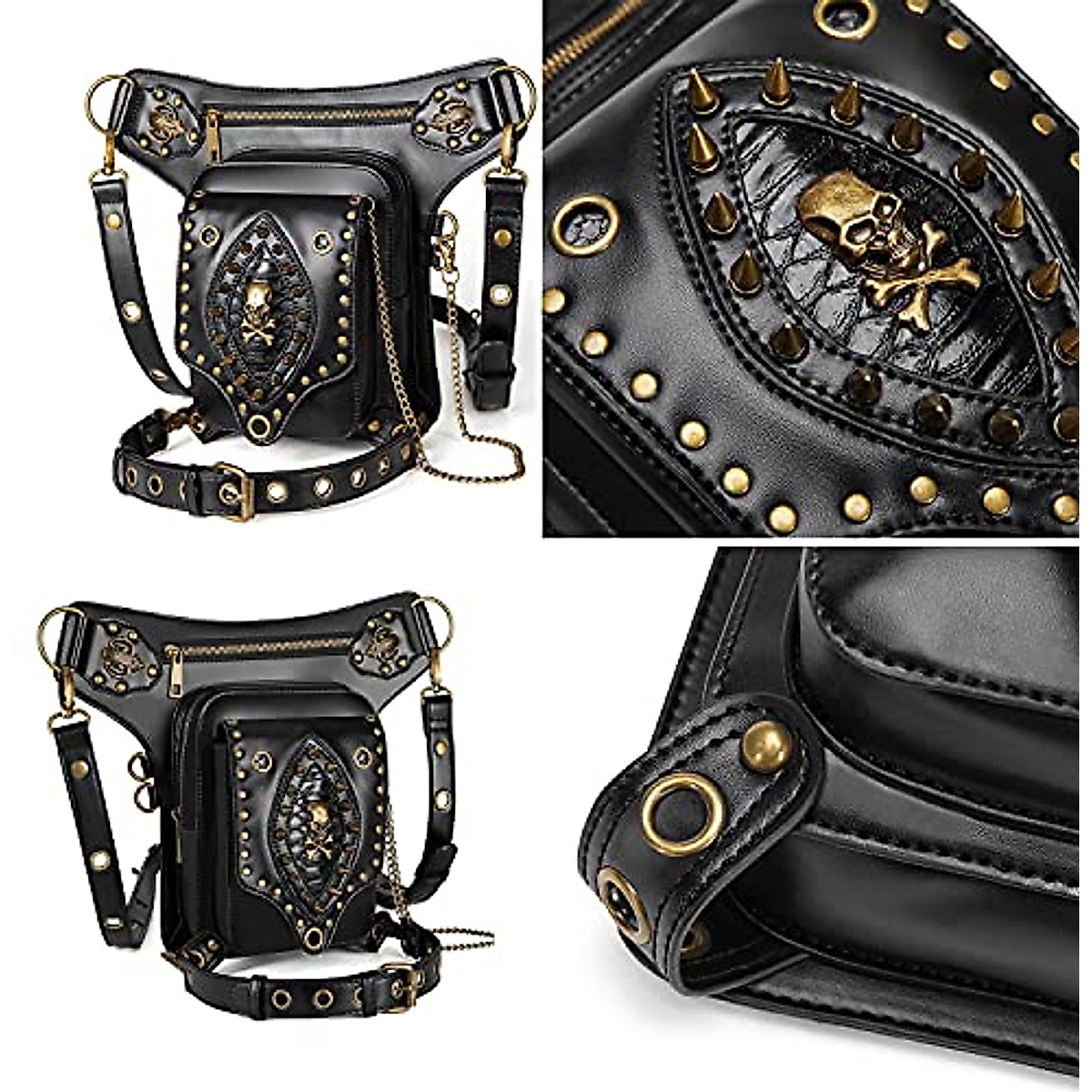 Steampunk Waist Thigh Bag Gothic Victorian Cosplay Backpack Retro Handheld Crossbody Shoulder Bag Vintage Handbags Black