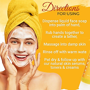 Turmeric Face Wash, Turmeric Clear Skin Liquid Soap – 100% Natural Anti Aging Exfoliating Turmeric Facial Cleanser for Spots, Clearing Acne Scars, Age Spots, Sun Damage, Discoloration – Turmeric Soap