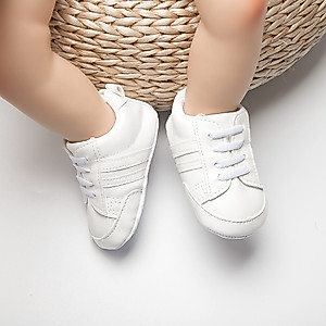 KIDSUN Infant Baby Boys Girls Sneaker Leather Soft Sole Anti-Slip Newborn Toddler White Casual Shoes First Walker Crib Shoes