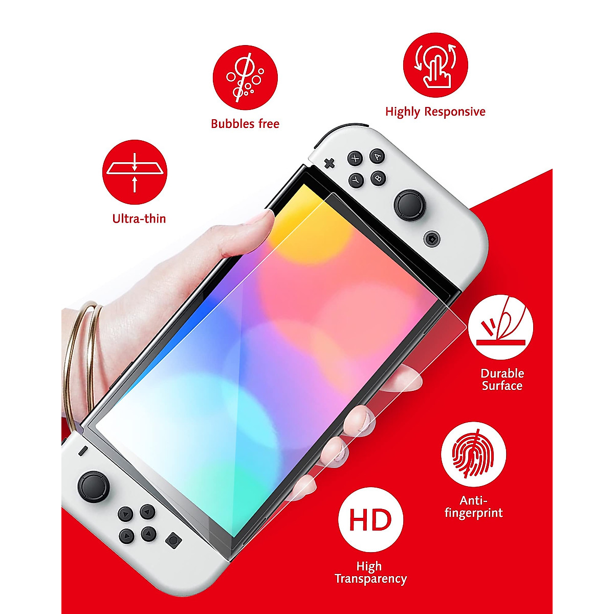 bersem 2 Pack Tempered Glass Screen Protector Compatible with Nintendo Switch OLED 7 inch 2021, Auto Alignment Kit / 9H Hardness/Transparent HD Clear/Anti-Scratch/Bubbles Free/High Response