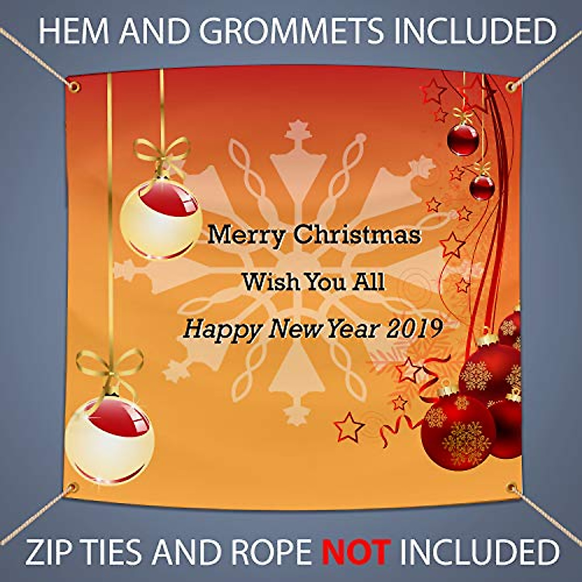 BANNER BUZZ MAKE IT VISIBLE Merry Christmas & Happy New Year 2019 Wish Banner, Heavy Duty 11 Oz Vinyl, Holiday Christmas Party Decor Sign with Metal Grommets & Hemmed Edges, Perfect for Indoor Outdoor Decor (4' X 2')
