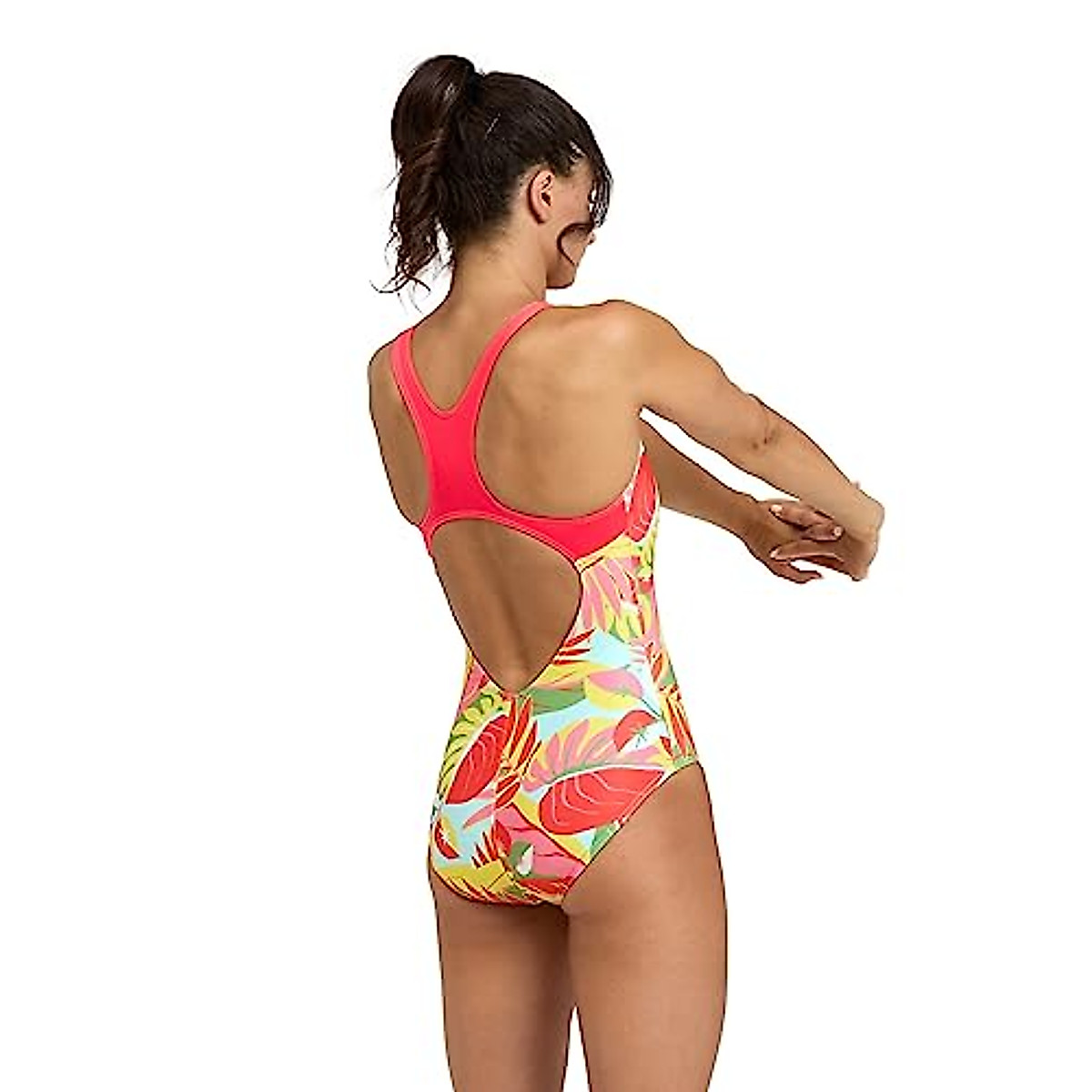 Arena Performance Tropic Women's Swimsuit Control Pro Back One Piece MaxLife Training Suit, Fluo Red/Multi, US Size 42