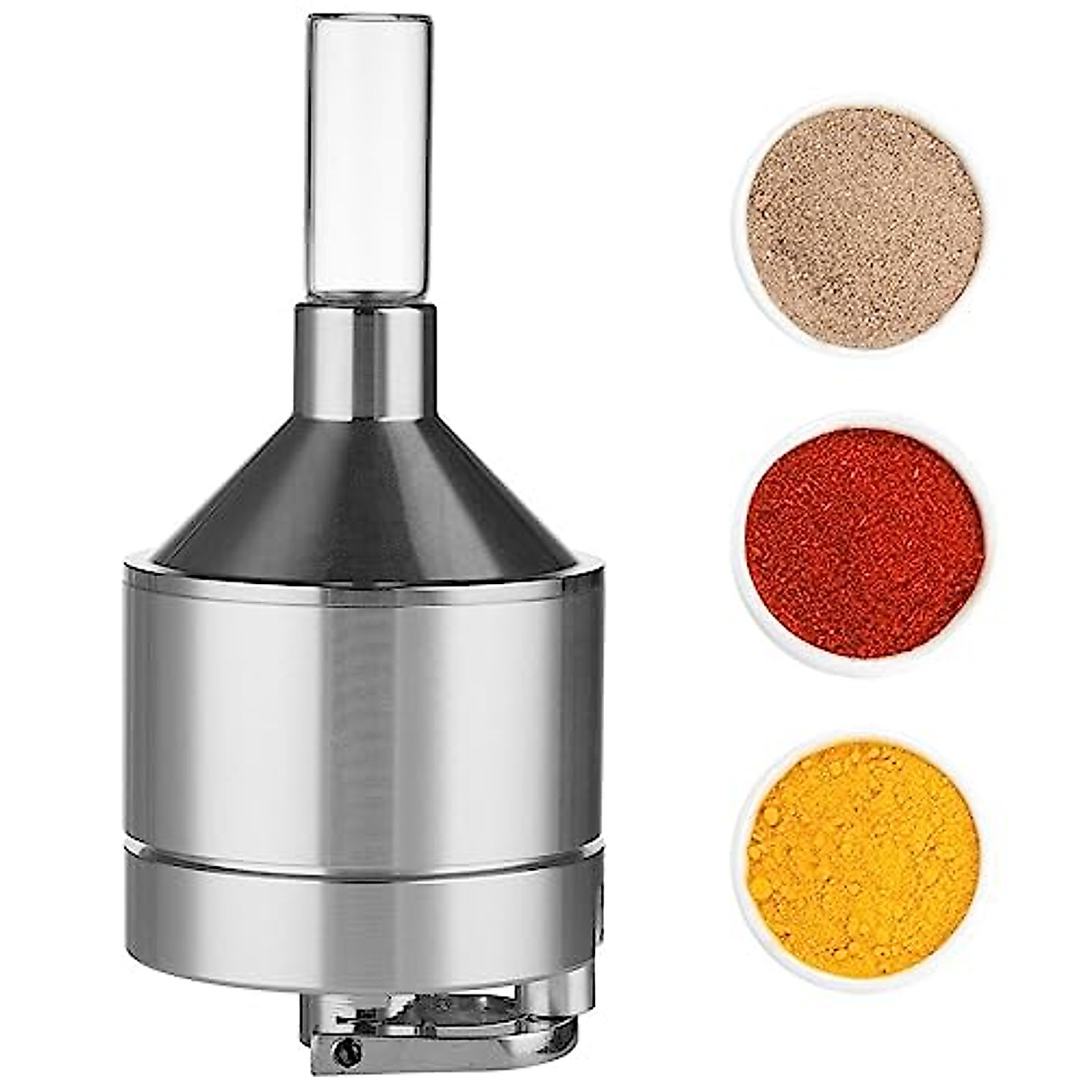 Homaisson Kitchen Spice Grinder, Pepper Grinder Set, Funnel Shape Metal Grinder with Storage Bottle, Spice Grinder Set Tool, Multifunctional Hand Mill for Fine Grinding, Silver
