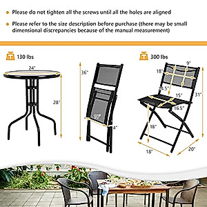 S AFSTAR 3-Piece Bistro Set for Outdoor Yard Garden Park, Round Table with 2 Folding Chairs Patio Furniture Set (Classic Black)