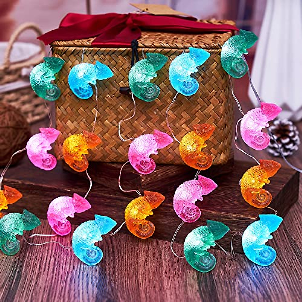 BELNIAK Tropical Theme Chameleon String Lights Outdoor Indoor 20LEDs 8ft Battery Operated Cute Decorative Lights for Bedroom Garden Yard Birthday Xmas Cake Decoration