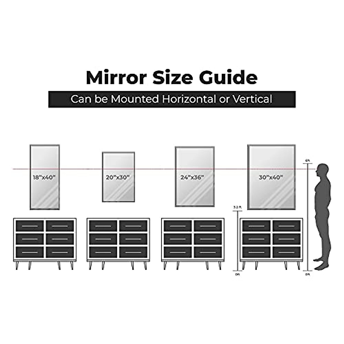 Rectangular Bathroom Wall Mirror 30" x 40" with Safety Backing | Mounted Hooks | Stylish 1" Beveled Silver Vanity Mirror by Fab Glass and Mirror