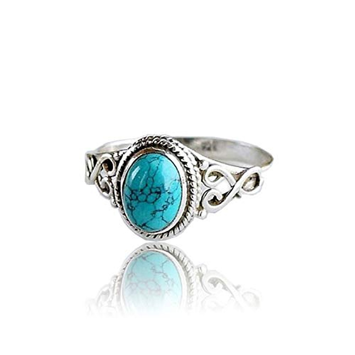supaen Fashion Women 925 Sterling Silver Turquoise Moonstone Ring Wedding Jewelry 6-10 (8)