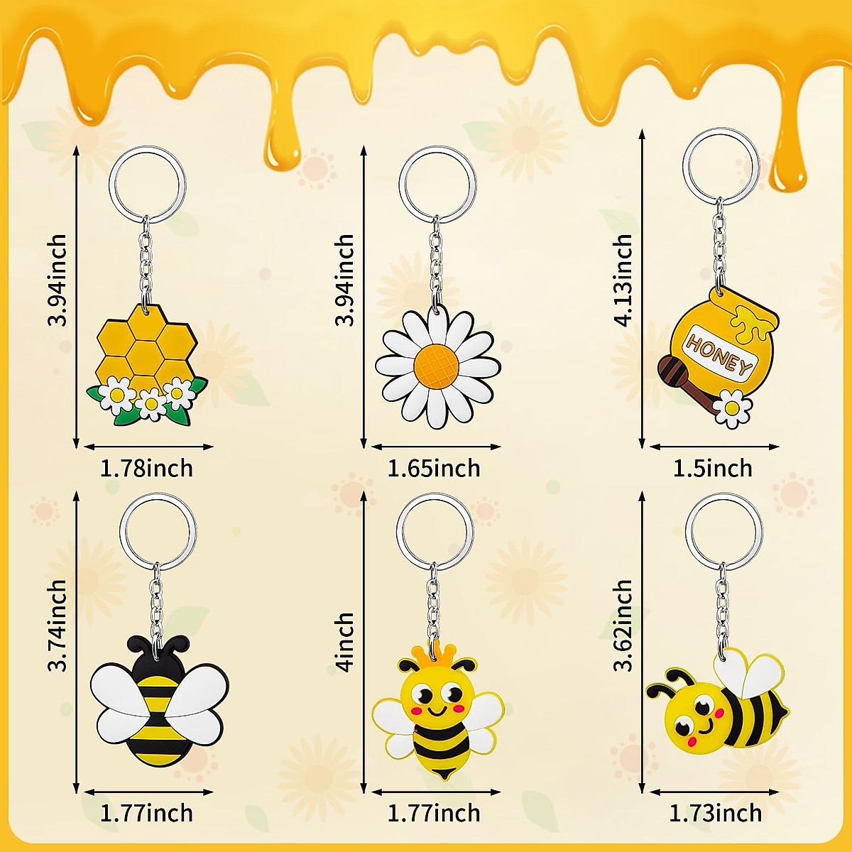 ZAUGONTW 48 Pcs Bee Keychain, Bee Party Favors Bee Decorations, Flower Honey Pots Bees Decor for Bee Theme Party Baby Shower Kids Birthday Supplies Decorations