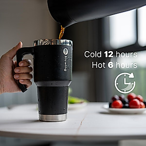 Bluwing Stainless Steel Coffee Tumbler with Handle, 30 oz Double Wall Vacuum Insulated Water Tumbler with Spill Proof Lid for Travel（Black）