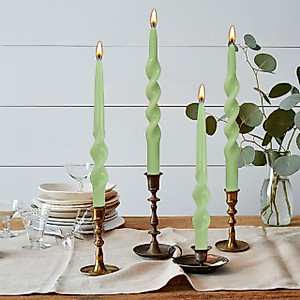 Green Spiral Taper Candles Stick 10 inch High Tapered Candle - 4 PCS Long Candlesticks Unscented Twisted Tapered Candlesticks for Home Decoration Holiday Wedding Party