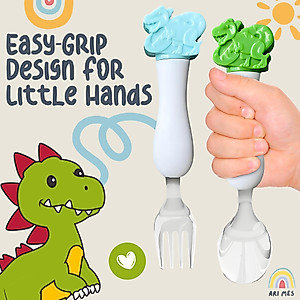 ARI MES - Toddler, Kid Utensils Set, Dinosaur Spoon and Fork Set for Toddlers, Kid Forks and Spoons, Easy-Grip Small Utensils, Dinosaur Utensils for Toddlers, Kid Spoons and Forks, Childrens Utensils
