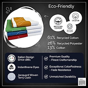 Premium Multi Purpose Kitchen Towels by Carlo Lamperti Italy (4 Pack) Restaurant-Grade Absorbent Terry-Tea Kitchen Towels Machine Washable Eco-Friendly Recycled Cotton Poly Durable Hanging Loop Asst