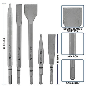 Rotary Hammer Drill Bits Set & Chisels- SDS Plus 17PCS Concrete Masonry Hole Tool with Storage Case for Concrete, Stone, Brick