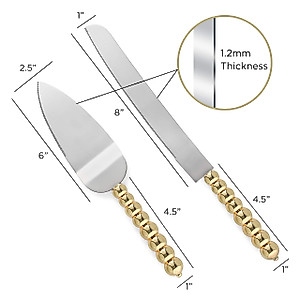 Homi Styles wedding cake knife and server set | Elegant Gold Color With Beaded Handles & Premium 420 Stainless Steel Blades | Cake & Pie Serving Set For Wedding Cake, Birthdays, Anniversaries, Parties