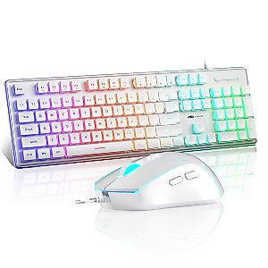 Camiysn Gaming Keyboard, Wired Keyboard with RGB Backlit, Full Size Keyboard with White&Pink Mixed Color Keycaps, Keyboard with 26 Keys Anti-ghosting for Computer/PC/Laptop/Mac/Windows/Office