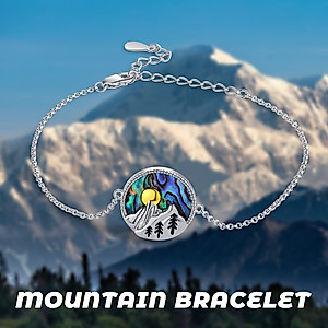 YFN Mountain Bracelet Sterling Silver Abalone Shell Mountain Bracelet Nature Jewelry Gift for Skiers, Hikers, Campers, Climbers and Nature Lovers
