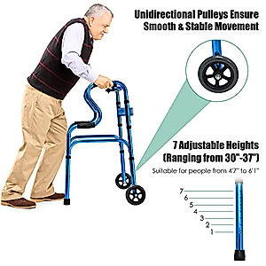 Goplus 3-in-1 Stand-Assist Folding Walker with 5" Wheels, Heavy Duty Walking Mobility Aid Supports up to 440lbs, Can be Used as Toilet Safety Rail, Narrow Drive Walkers for Seniors Elderly Adult