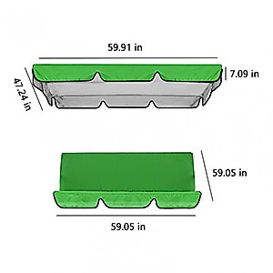 FASESH Swing Canopy Chair Cover Sets Waterproof 3-Seat Outdoor Patio Backrest and Porch Glider Garden Seat Replacement Sunscreen UV Protection Cushion (Green 59.9inch)