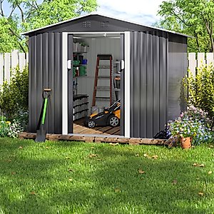JAXPETY Large Storage Shed, Metal Sheds & Outdoor Storage, Outdoor Shed with Air Vent Lockable Door, Sheds & Outdoor Storage Tool Shed for Backyard Garden Patio Lawn (8X8 FT)