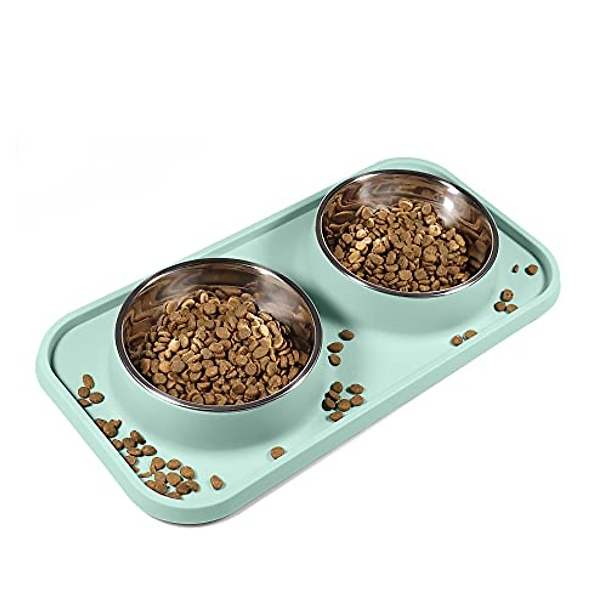L.D.Dog Cat Food Bowls, Cat Bowls Non-Skid and Non-Spill Silicone Pads with PP Stand, Removable Stainless Steel Food and Water Dishes for Cats, Small Size Dogs