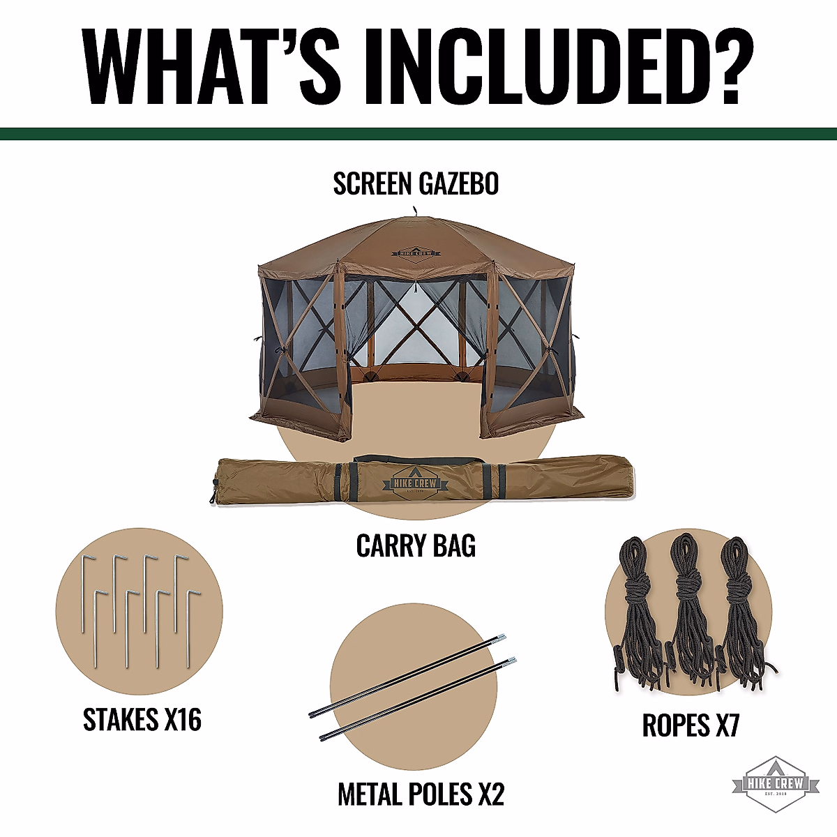 Hike Crew Extra Large 14.5’ x 14.5’ Pop-Up Gazebo Screen Tent | Screened 8-Sided Instant Outdoor Canopy Shelter w/Stakes, Ropes & Carry Bag for Camping, Sports, Picnic Table | UV Resistant SPF 50+