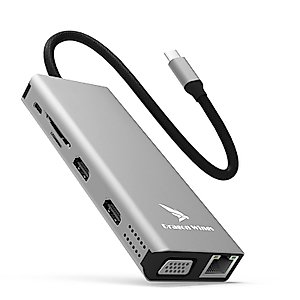 USB C Hub, 12-in-1 Multi-Port USB C Adapter with 1000M Ethernet, 4 USB 3.0 Ports Adapter, TF, SD, VGA, 3.5mm Audio, 100W PD Powered Compatible with MacBook, Pro,Air,Type C Adapter Laptop Silver…