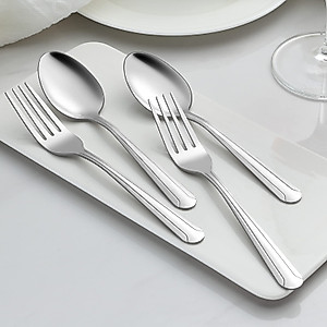 BEWOS 48 Pieces Forks and Teaspoons Silverware Set, 24 Pieces Dinner Forks (8.2 Inch) and 24 Pieces Teaspoons (6.2 Inch), Food Grade Stainless Steel, Mirror Polished, Dishwasher Safe