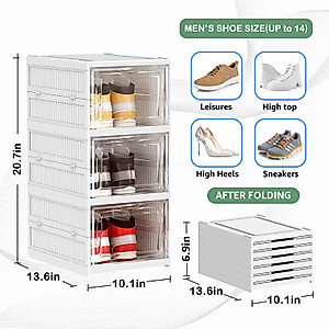 Harmon Wandyer Shoe Organizer Box 3-Tier Foldable Shoe Rack, Fit Size 12, No Assembly Stackable Shoe Organizer Storage Bins wit, All In One Universal Shoe Storage Boxes for Men and Women