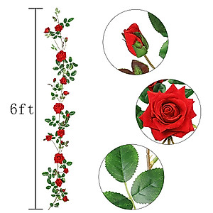 Veryhome Rose Vine Artificial Flower Garland Fake Hanging Rose Ivy Plants 6ft for Wedding Home Party Garden Arrangement Decor Pack of One (Red)