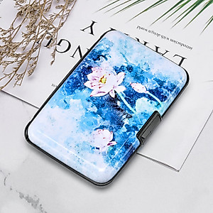 ELFISH Mini RFID Aluminum Wallet Credit Cards Holder Business Card Case Metal ID Case for Men Women (Blue Lotus)