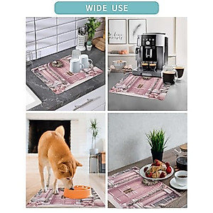 Coffee Mat for Counter, Christmas Pink Castle Gate Xmas Wreath Absorbent Hide Stain Coffee Bar Mat, Non-slip Coffee Bar Accessories Kitchen Drying Mat Fit Under Coffee Maker Espresso Machine