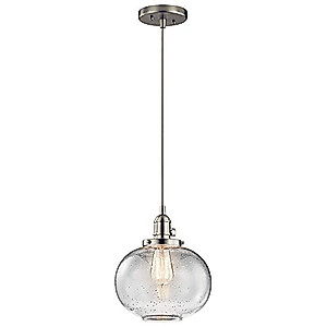Kichler Avery 9.75" 1 Light Mini Pendant with Clear Seeded Glass in Brushed Nickel