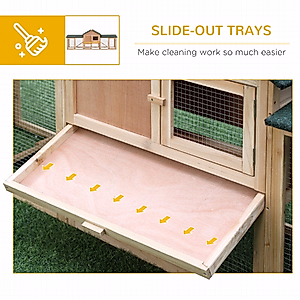PawHut 83" L Outdoor Rabbit Hutch, Guinea Pig Cage Indoor Outdoor Wooden Bunny Hutch with Double Runs, Weatherproof Roof, Removable Tray, Ramps, Natural