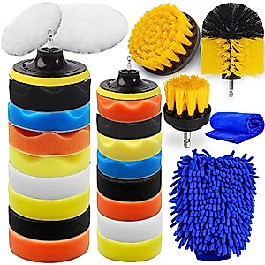 Jaronx 27PCS Car Polishing Pad Kit, 10pcs 4" and 10pcs 3" Car Foam Buffing Pads, Car Polisher Kit Car Drill Polishing Kit with Car Detailing Drill Brushes, Car Washing Mitt, Car Cleaning Towel