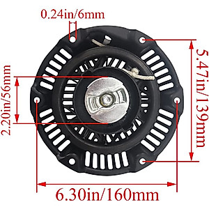 WOTIAN Briggs and Stratton Pull Start Assembly Recoil Starter 163cc 208cc 590607 797276 for Generator Mini Bike Parts Black 6 Holes with 130cm Rope